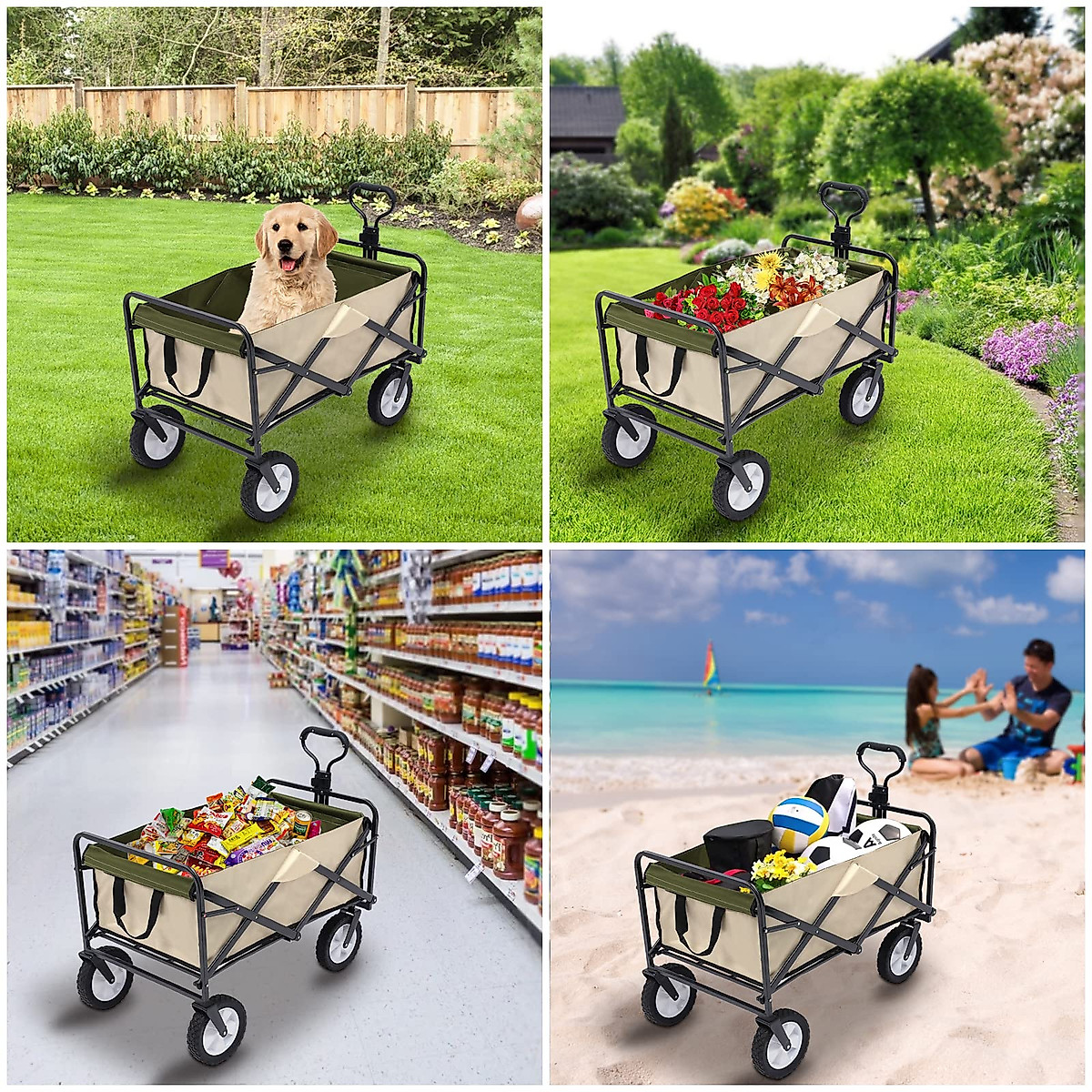 Folding Wagon Cart, Large Capacity Collapsible Utility Camping Cart, Collapsible Folding Outdoor Utility Wagon