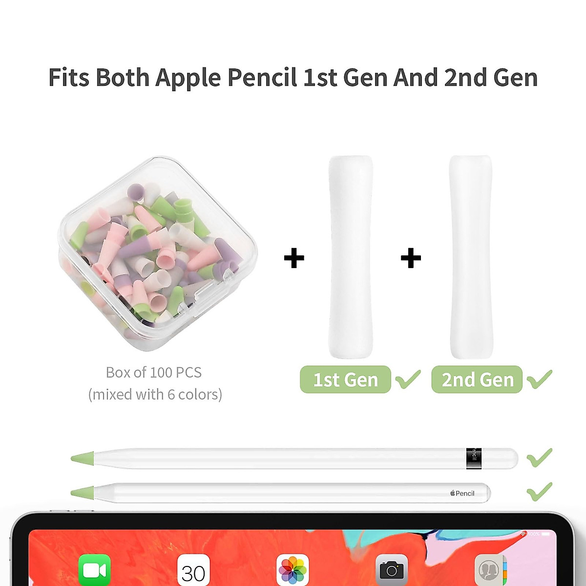 100 pcs Silicone Nib Sleeves Compatible with Apple Pencil Tips, Professional Liquid Silicone Nibs Cover Replacement for 1st & 2nd Gen &USB-C, Writing Anti-Slip Protective Case for Apple iPad Pencil