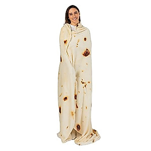 PAVILIA Burrito Tortilla Blanket, Double Sided Taco Flour Wrap Novelty Throw for Kid Boy Girl Teen, Realistic Food Blanket, Funny Gag Gift for Birthday, Beige Flour 47in