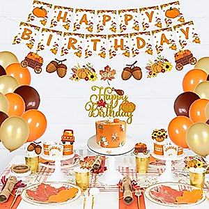 Pumpkin Party Decorations Kit Happy Birthday Pumpkin Banner Autumn Cake Topper Latex Balloon for Fall Birthday Baby Shower Thanksgiving