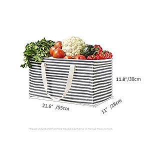 LLARUG 46L Large Canvas Collapsible Utility Tote Bag,Oversized Beach Bag,Reusable Grocery Shopping Bag,Carry Bag,Laundry Basket (Gray White,1PC)