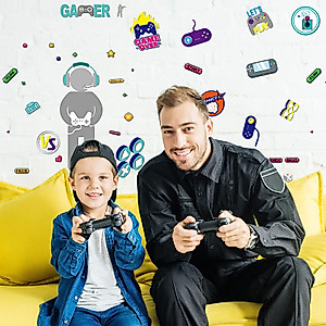 4 Sheets Gamer Wall Sticker Glow in The Dark Gamer Wall Decals Boy Children Video Game Room Decor Gaming Controller Wall Stickers Removable Wall Art for Kids Men Playroom Living Room