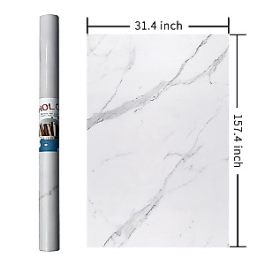 HOLOMEY White Marble Contact Paper 31x157 inch Glossy Marble Peel and Stick Wallpaper Waterproof Countertop Contact Paper Self-Adhesive Film Marble Decor Wall Covering for Kitchen Cabinet Shelf Liner