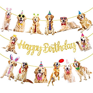 Golden Retriever Birthday Decorations 3Pcs Golden Retriever Birthday Party Banners Dog Birthday Decorations Puppy Dog Party Banners for Dog Birthday Party Supplies