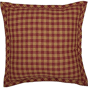VHC Brands Ninepatch Star Home Text Cotton Primitive Bedding Embroidered Square Pillow, 1 Count (Pack of 1), Burgundy Red