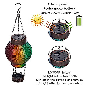 Two Kinds of Starsoul Hot Air Balloon Solar Lantern Unique Glass Solar Outdoor Lights Waterproof Hanging Solar Lanterns with LED Lamp for Patio Yard Garden Porch Decoration