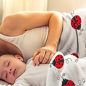 Singingin Ultra Soft Flannel Fleece Bed Blanket White Background Red Ladybug Throw Blanket All Season Warm Fuzzy Light Weight Cozy Plush Blankets for Living Room/Bedroom 40 x 50 inches