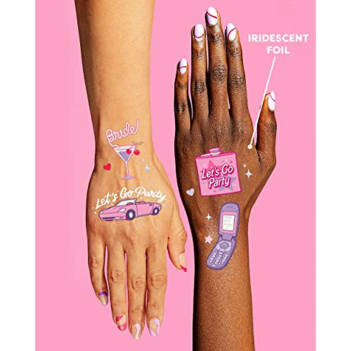 xo, Fetti Pink Bachelorette Temporary Tattoos - 46 Foil Styles | Bachelorette Party Decoration, Bach Party Favor, Girly Y2k, Cute