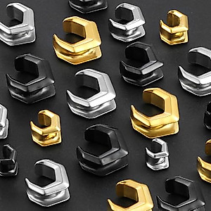 LADEMAYH 2Pcs 7/8 Gauges for Ears, Cool Hexagon Black 7/8 Plugs Ear Gauges for Women, 22mm Gauges for Ears, Surgical Steel Saddle Plugs Tunnels Gauge Earrings