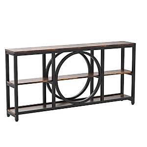 Tribesigns Extra Long Console Table, 70.9 inch Narrow Sofa Tables with 3 Tier Wood Storage Shelves Industrial Metal Frame for Entryway Hallway Living Room Behind Couch, Rustic Brown Black