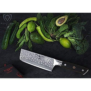 Dalstrong Nakiri Vegetable Knife - 6 inch - Shogun Series Elite - Japanese AUS-10V Super Steel - Black G10 Handle - Damascus - Hammered Finish - Vegetable Kitchen Knife - Sheath Included