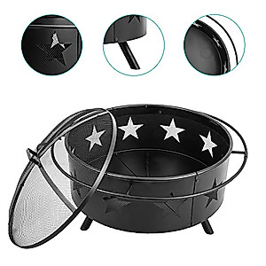 LMRSTOO Fire Pit 36inch for Outside Wood Burning Heavy Duty Fire Pits Firepit for Outdoor with Spark Screen & Waterproof Cover & Poker for Patio Fireplace Garden Picnic Backyard Camping Bonfire