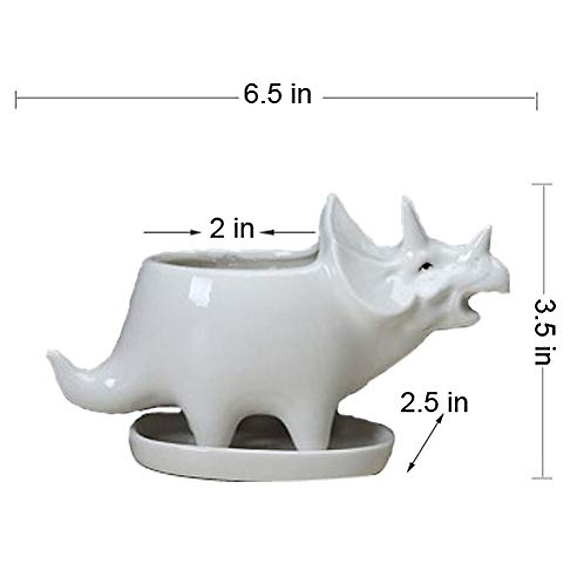 KiaoTime Dinosaur Shape White Ceramic Succulent Planters Pots Little Planter Flower Bonsai Dino Pots Vase Container Cactus Desktop Animal Decoration Pencil Holder Nursery Pots