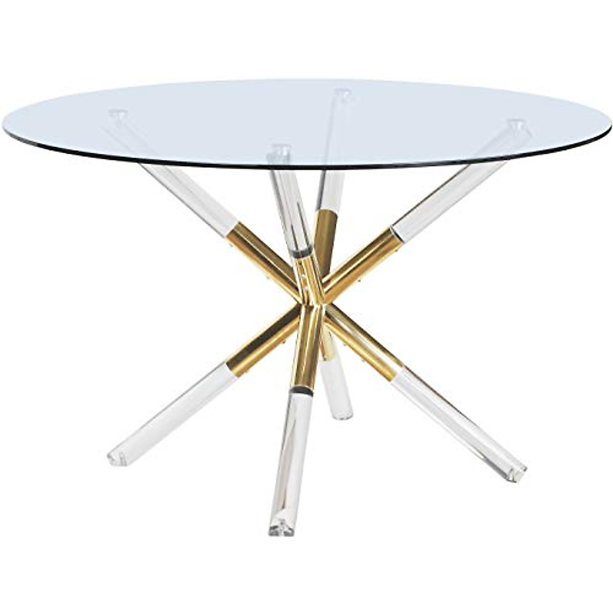 Meridian Furniture Mercury Collection Modern | Contemporary Tempered Glass Top Dining Table with Acrylic and Gold Durable Metal Base, Round