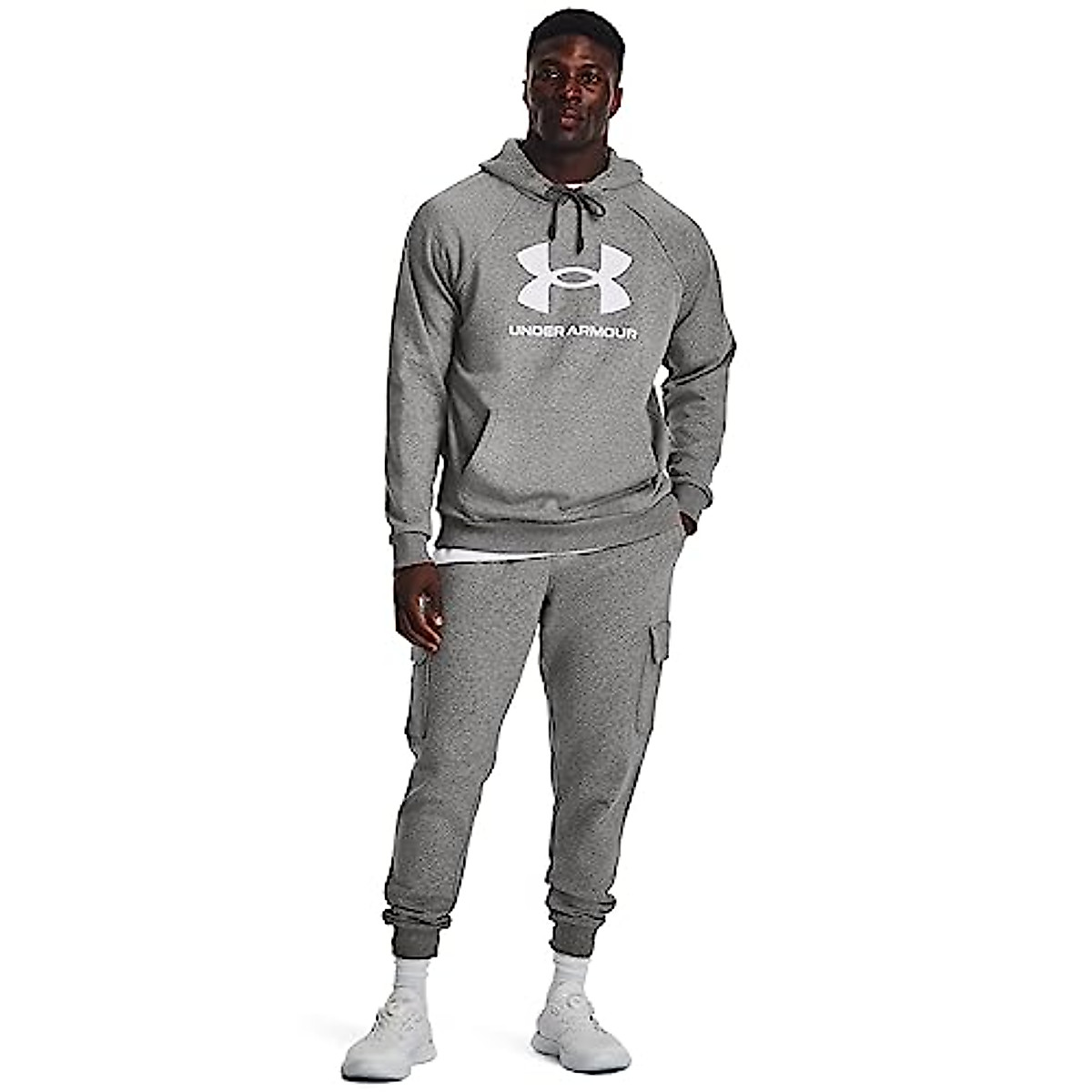 Under Armour Men's Rival Fleece Logo Hoodie , (025) Castlerock Light Heather / / White , XX-Large Tall