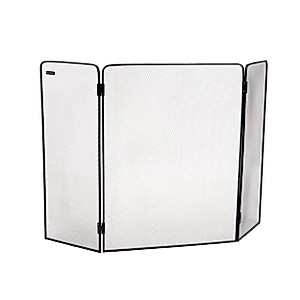 Mind Reader 3-Panel Fireplace Screen, Folding, Indoor Outdoor, Stand Alone, Metal Mesh, 26.25"L x 0.25"W x 24"H, Black
