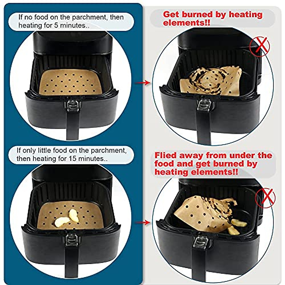 Air Fryer Parchment Paper, Set of 200, 8.5 inch Unbleached Square Air Fryer Liners/Air Fryer Sheets/Perforated Parchment for Air Fryer, Steaming Basket and More(7.5/8.5/9.5in Available)