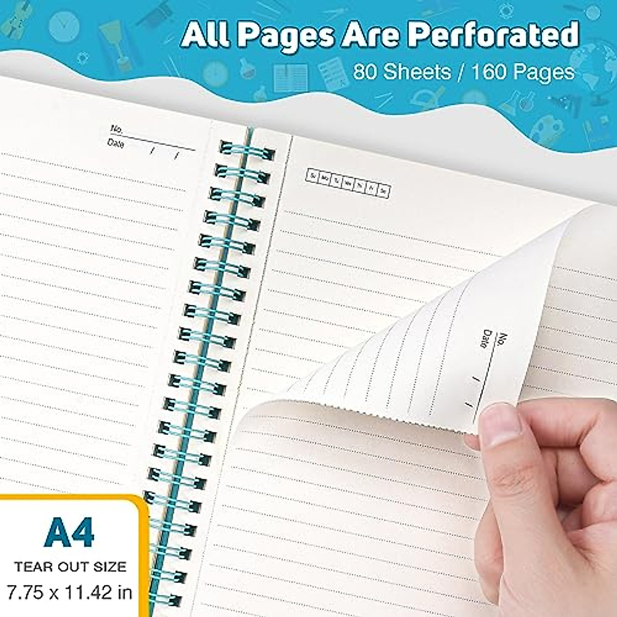 3 Pack Spiral Notebook 8.5" x 11", 1 Subject Notebook College Ruled with Pockets, Large Lined Spiral Journal Notebook, 480 Perforated Pages 100gsm Thick Paper,Cute Notebook for Office School Supplies