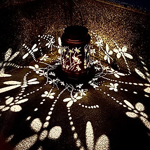 Solar Lantern Lights Outdoor Hanging, Metal Decor Lanterns-Waterproof LED Decorative Light for Garden, Patio, Yard Tree (Dragonfly)