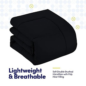 Sweet Home Collection 7 Piece Comforter Set Bag Solid Color All Season Soft Down Alternative Blanket & Luxurious Microfiber Bed Sheets, Black, Queen