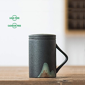 Mug Japanese Style,Pottery Teacup,with Infuser and Lid,9.2oz