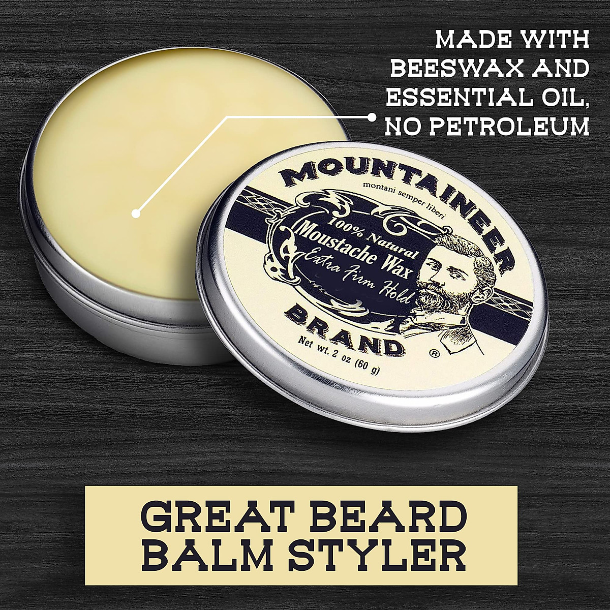 Mountaineer Brand Unscented Mustache Wax | Strong and Extra Firm Hold | All Natural Ingredients with Beeswax | Grooming Beard Moustache Wax For Men | Made in USA | 2oz