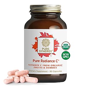 PURE SYNERGY Pure Radiance C | Organic Vitamin C Capsules | 100% Natural, Whole Food, Non-GMO Supplement with Camu Camu Extract | for Immune and Collagen Support (90 Capsules)