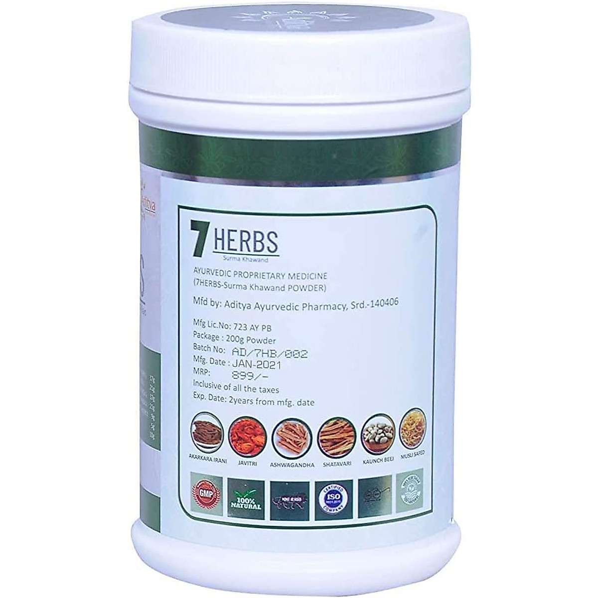 Aditya Natural AYURVEDIC Energy Booster Powder Medicine - 7 Herbs Feel The Power - Aditya Ayurvedic Pharmacy