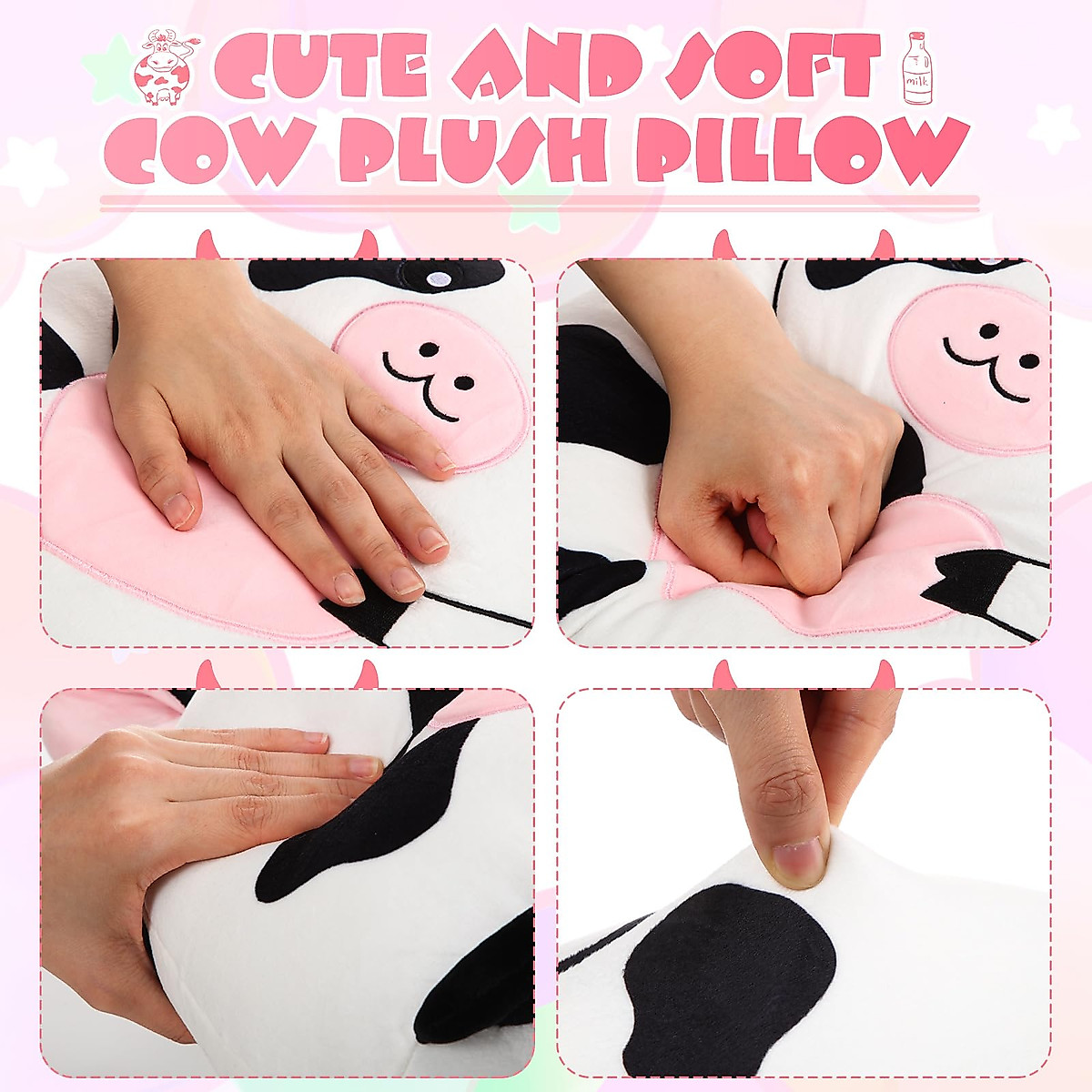 Leyndo Cow Plush Pillow 14 Inch Cow Stuffed Animal Toy Soft Cuddly Cow Stuffed Animal Plushie Kwaii Cow Plush Toys for Birthday Party Favor Christmas Bedroom Sofa Car Decorations