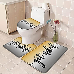 Fashion 3 Piece Bath Rugs Set Get-Naked Ombre Summer Yellow Abstract Oil Paint Art Non Slip Ultra Soft Bathroom Accessories Mats, U Shape Mat and Toilet Lid Cover Mat Bath Mats