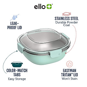Ello Stainless Steel Lunch Bowl Food Storage Container with Leak-Proof Lid, 6.5 Cup, Peach