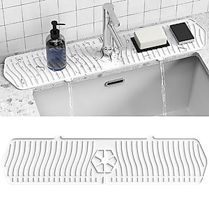 Toovem Silicone Sink Splash Guard, 24-inch Faucet Mat, Faucet Handle Drip Catcher Tray, Keep Kitchen and Bathroom Sinks Dry, White, 1PCS