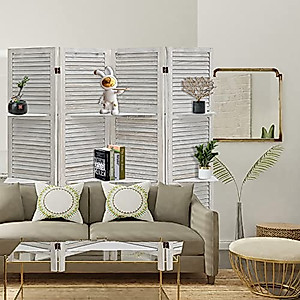 Babion Room Divider with Shelves, 5.6FT White Room Dividers 4 Panel, Wood Room Dividers and Folding Privacy Screens, Portable Room Divider Screen, Room Dividers Wall for Home Office,Bedroom