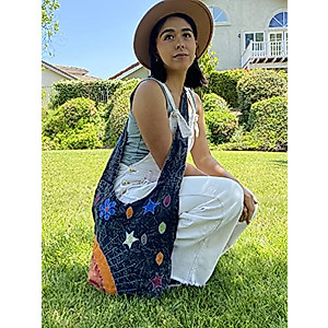 Elements of Nature Bohemian Hand-Stitched Hippie Hippy Shoulder Crossbody Monk Handbag in Black Large
