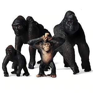 Gemini&Genius King Kong Toys, Safari Animal Toys Gorilla Family Figurines, Wildlife World Action Figure, Backyards Garden Flowerpot Room Decoration, Cup Cake Toppers for Ages 3 Years Old & Up Kids