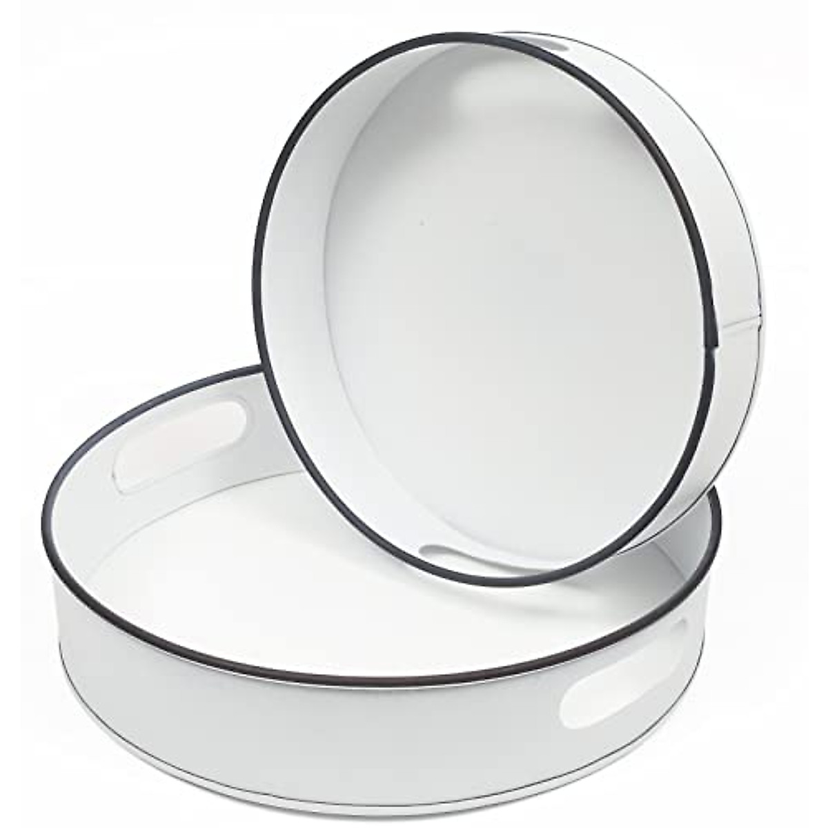 Decorative Coffee Table Tray,Galvanized Round Serving Tray for Living Room, Round Metal Tray for Ottoman or Side Table, Charcuterie Board or Cheese Platter,Set of 2 Countertop Fruit Tray Baskets