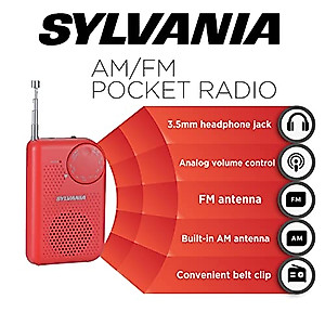 Portable AM/FM Pocket Radio With Built-In Speaker, Red