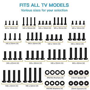 PERLESMITH Universal TV Mounting Hardware Kit Fits Most TVs, Includes M4, M5, M6 and M8 TV Screws, Washers and Spacers for TV and Monitor Mounting up to 80 inches, PSUHP