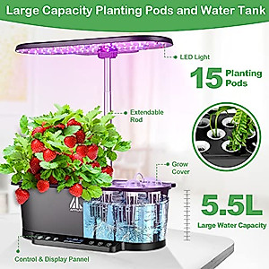 WiFi Smart Garden with 15 Pods,Hydroponic Growing System with Alert and App,Indoor Herb Garden with 30.31 Inches Adjustable Height,Automatic Cycle Timer,Hydroponic Herb Garden Kit for Family Kitchen