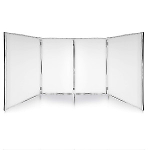 Pyle DJ Booth Foldable Cover Screen - Portable Event Facade Front Board Video Light Projector Display Scrim Panel with Folding Steel Frame Stand, Stretchable Material - PDJFAC12 (48"x24.2"x46" White)