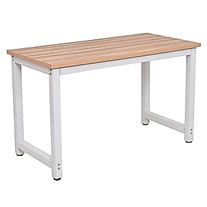 CHEFJOY Computer Desk PC Laptop Table Wood Work-Station Study Home Office Furniture, White & Natural