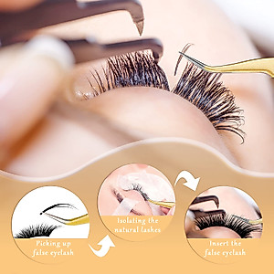 6 Pieces Eyelash Extension Tweezers, Straight and Curved Tip Stainless Steel Tweezers Nippers Volume Lash Tweezers for Eyelash Extensions False Lash Application Tools (Gold)