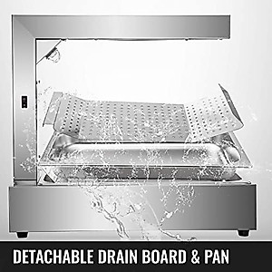 VEVOR 110V French Fry Food Warmer 23" x 13.5", 900W Fry Heat Lamp with Detachable Bent Drain Board Drip Pan, Stainless Steel Food Heat Light 86℉-185℉, Free Standing Fried Chicken Warmer With Light