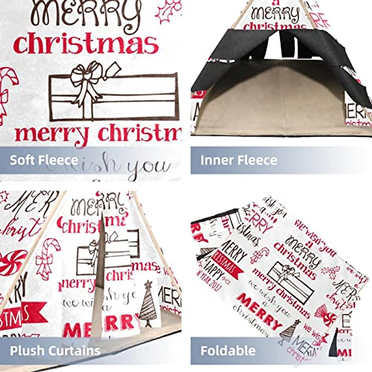 enheng Small Pet Hideout Cute Hand Drawn Christmas Labels Hamster House Guinea Pig Playhouse for Dwarf Rabbits Hedgehogs Chinchillas