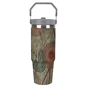 30 Oz Tumbler with Foldable Handle And Flip Straw,Leaves And Dandelions Vacuum Insulated Travel Coffee Tumblers,Stainless Steel Leak-Proof Water Bottle,Fits in Cup Holder,Keep Cold 24H & Hot 12H