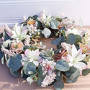 Asdomo Artificial Succulent Wreath Fake Leaves Wreath Succulent Plants Hanging Wall Window Party Decoration for Front Door Outdoor Indoor Garden Office Wedding Decor