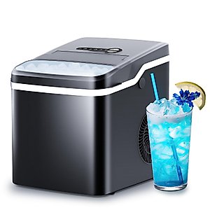 Antarctic Star Ice Maker Countertop with Auto-Cleaning, 26Lbs/24Hrs, 9 Cubes in 6 Mins, One-Click Button, 2 Sizes of Bullet Ice, Energy Saving Ice Machine, for Kitchen, Office, Dorm, Black