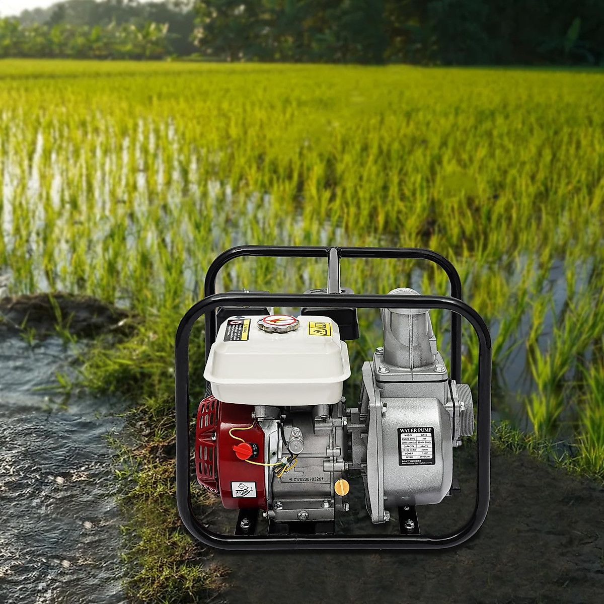 4-Stroke 7.5 HP Gasoline Engine Water Pump,210cc 3in Gasoline Powered Water Transfer Pump,Single Cylinder Air-cooled Trash Pump for Reenhouse Planting,Ground Cleaning,Fishpond Aquaculture…