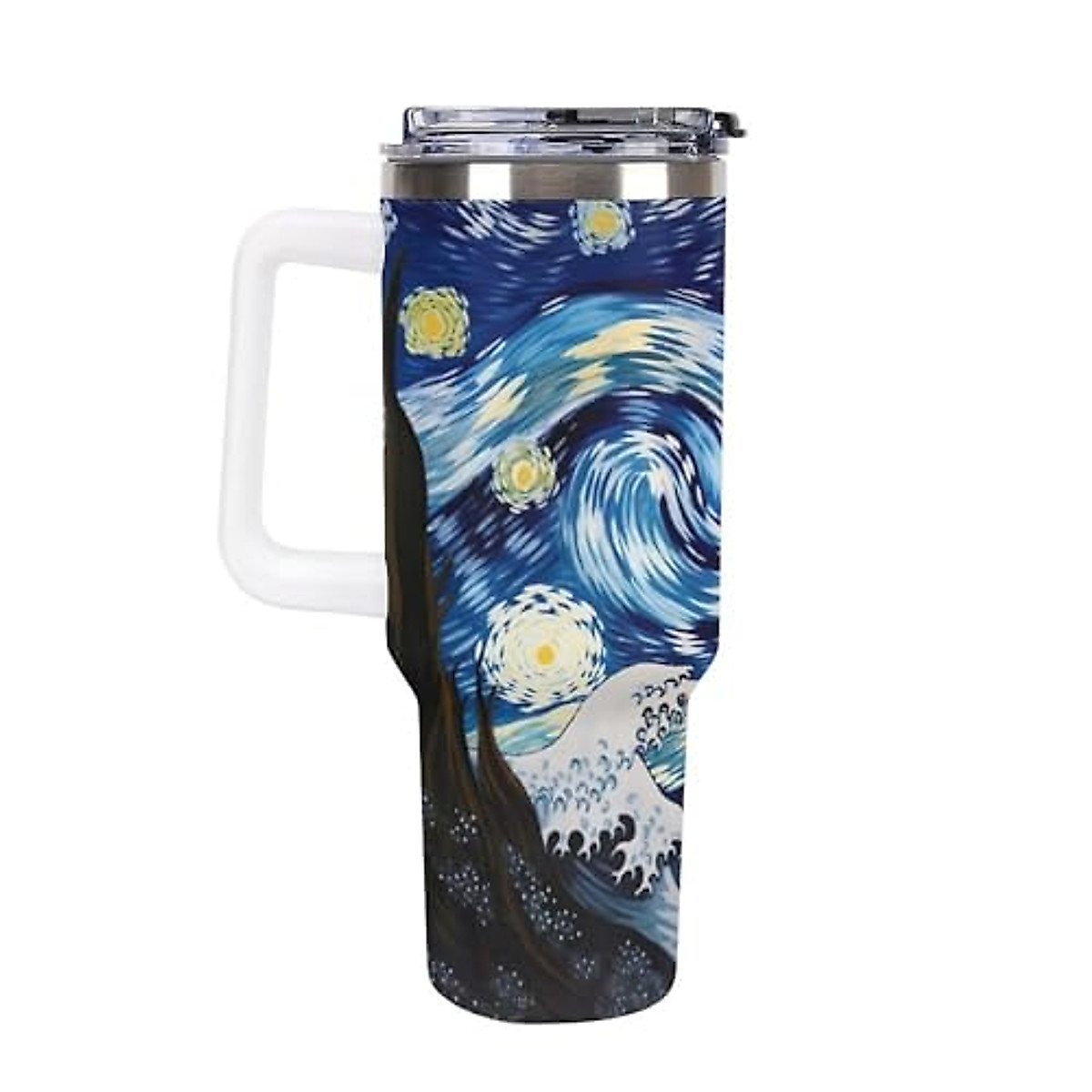40 Oz Starry Night Insulated Stainless Steel Tumbler with Handle & Straw Lid, Reusable Travel Cupholder Friendly Mug for Coffee, Water, Tea