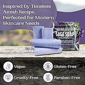 Amish Farms Natural Soap Bar, Exfoliating Sage, Lavender Scent, Made in USA - Vegan Face & Body Soap Scrub for Sensitive Skin - No Parabens or SLS Soap, Handmade Soap (4 Bars)